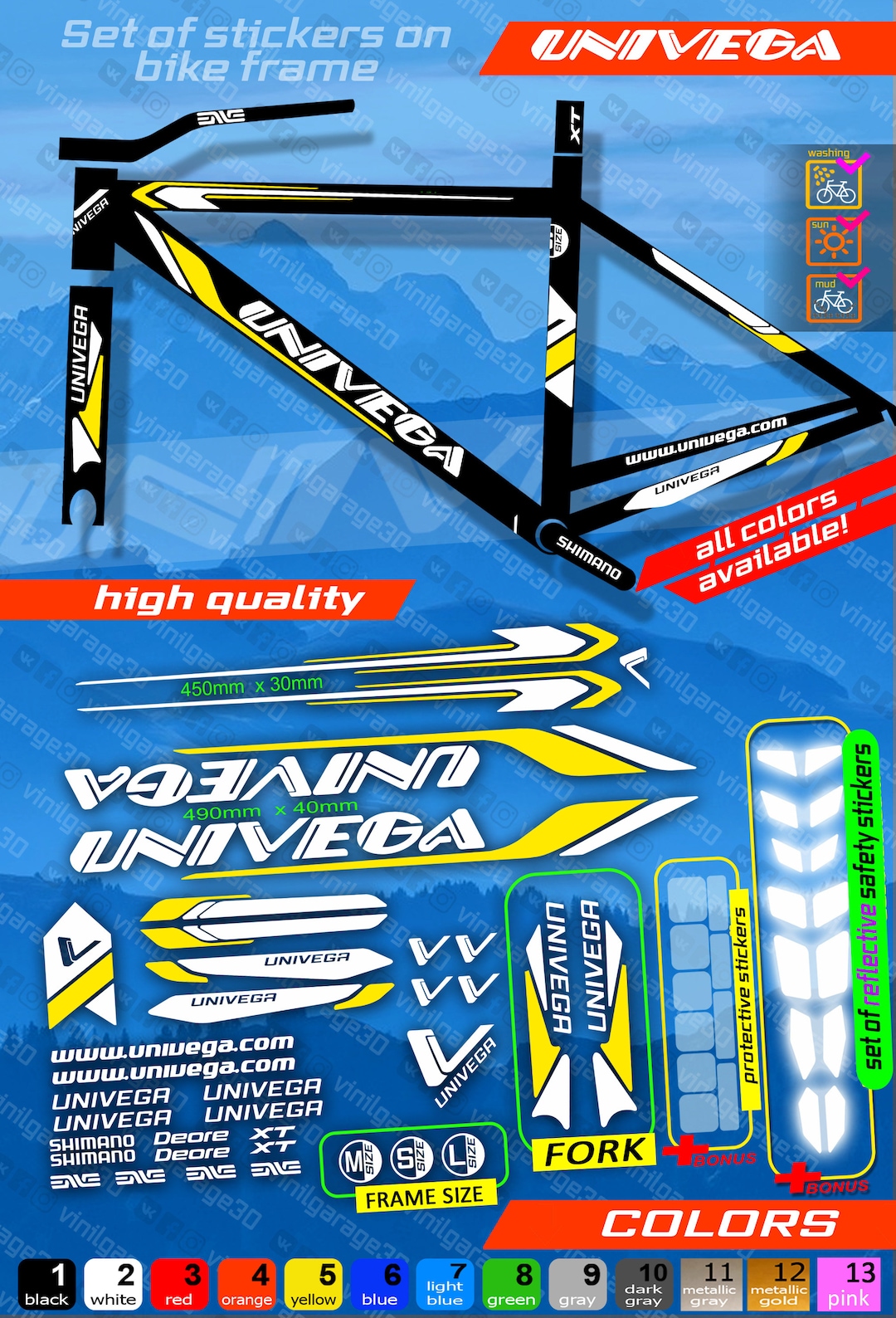 Bicycle Stickers UNIVEGA. A Set of Stickers for the Frame and Fork in ...