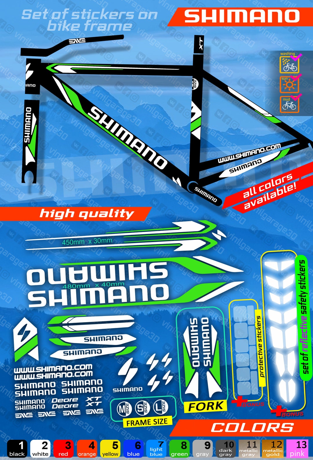 Bicycle Stickers SHIMANO. A Set of Stickers for the Frame and Fork in ...