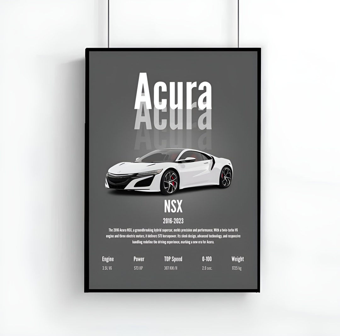 White Acura NSX Digital, Honda 4K Poster, Minimalist Honda NSX Poster, Car Poster Digital ...