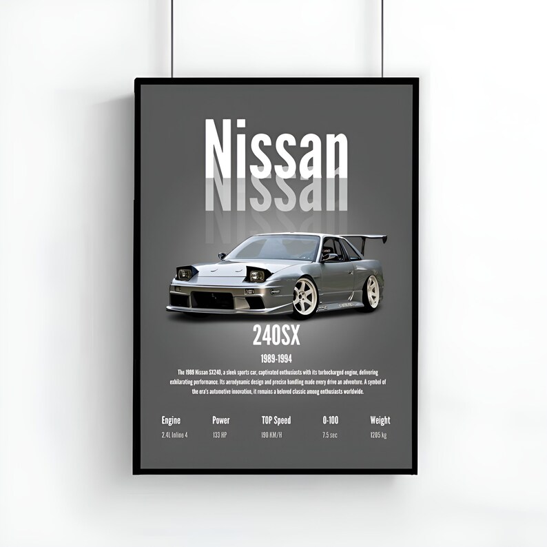 Nissan 240SX Car Poster Wall Art Boys Room Japanese Cars Decor Kids ...