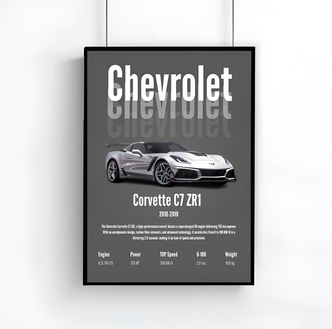 Chevrolet Corvette C7 Poster Posters Digital Download Super Car Poster Super Car Print Art Print ...