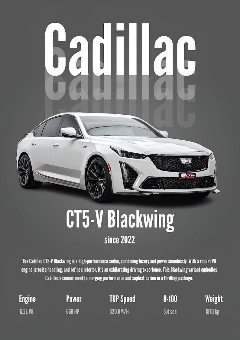 Cadillac CT5-V Blackwing 4K Car Poster - Etsy