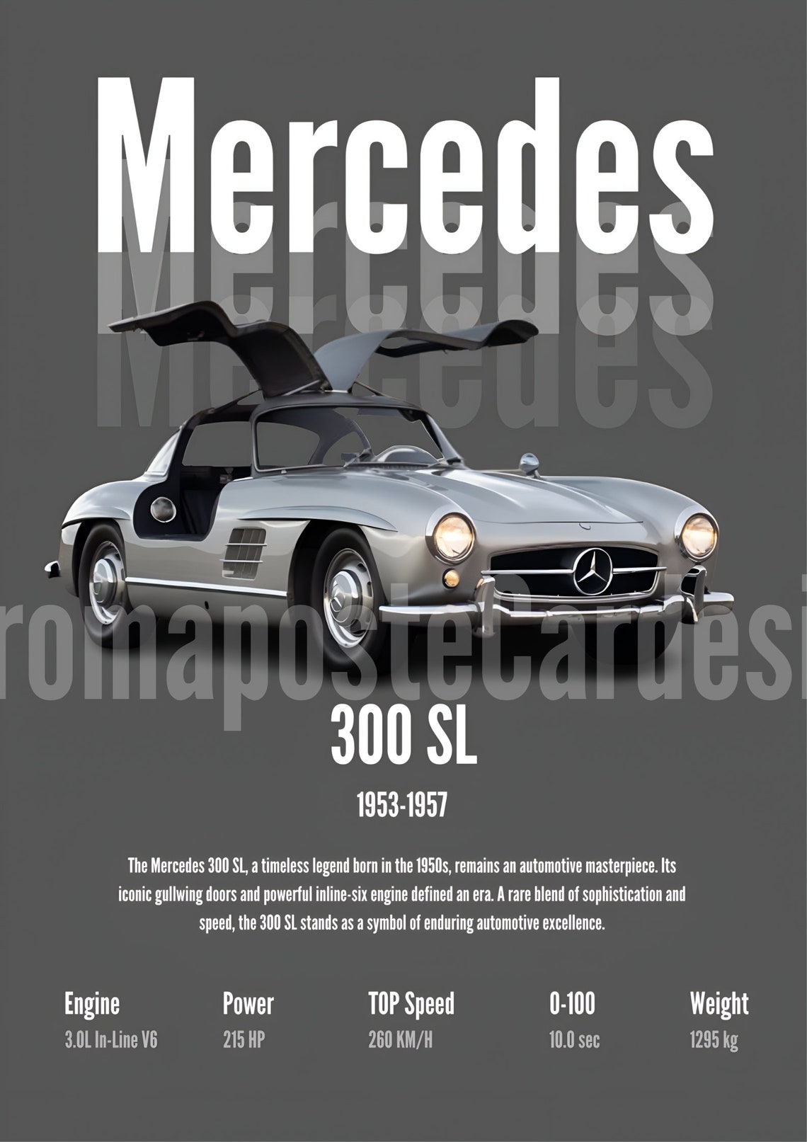Mercedes 300 SL Poster, Mercedes Poster, Sports Car Wall Art, Car ...