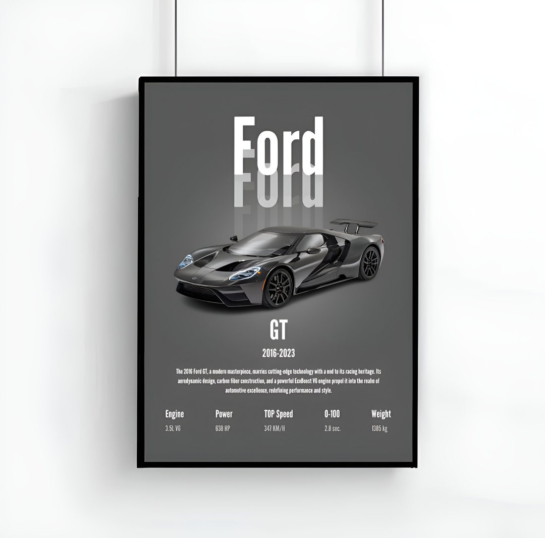Black Ford GT Print, Ford GT Poster, Minimalist Ford Poster, Car Poster ...