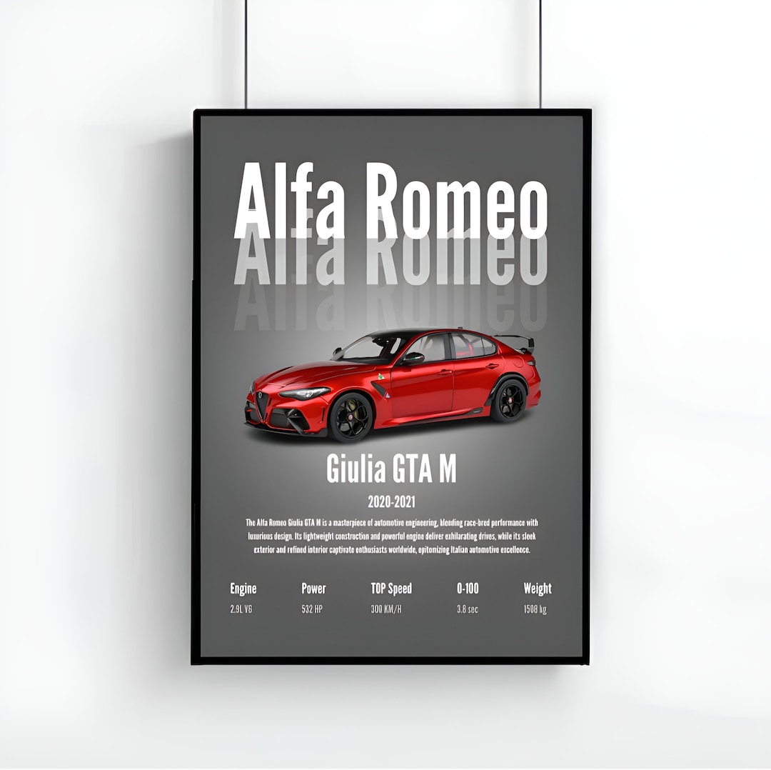 Alfa Romeo Giulia GTA M Car Poster Wall Art Boys Room German Cars Decor ...