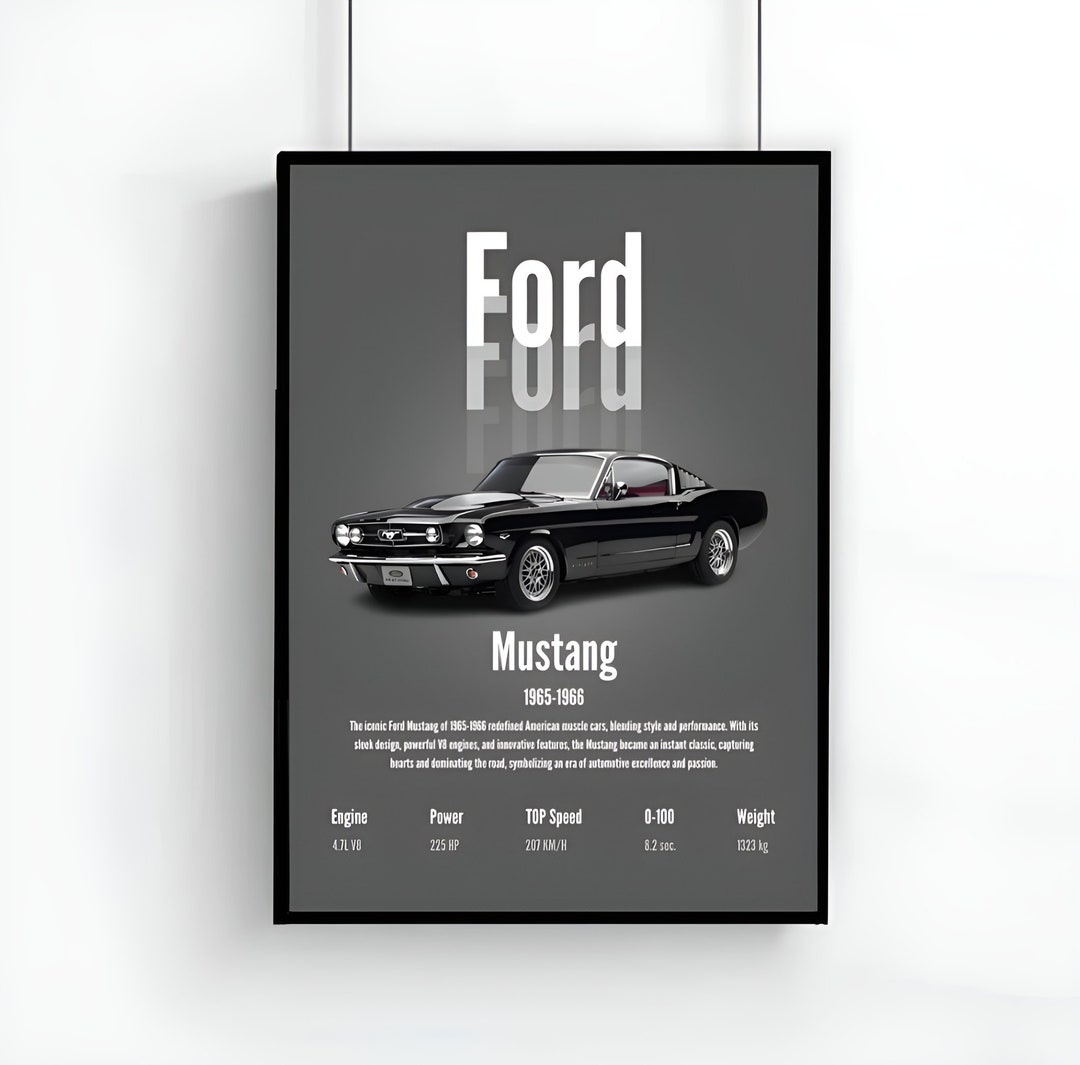 Ford Mustang 1965 Print, Ford Mustang Poster, Minimalist Ford Poster ...