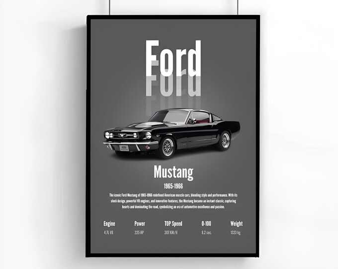 Ford Mustang 1965 Print, Ford Mustang Poster, Minimalist Ford Poster ...