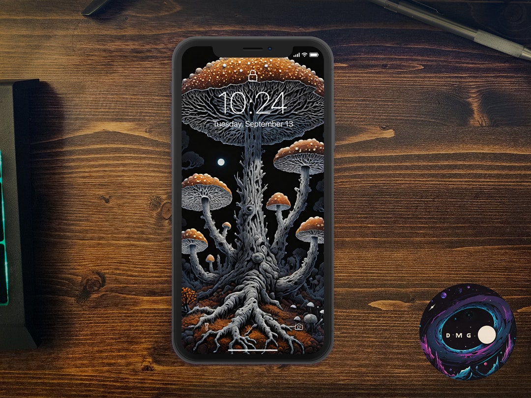 Shroom Tree - Vibrant Vintage Mobile Phone Wallpaper Instant Digital ...