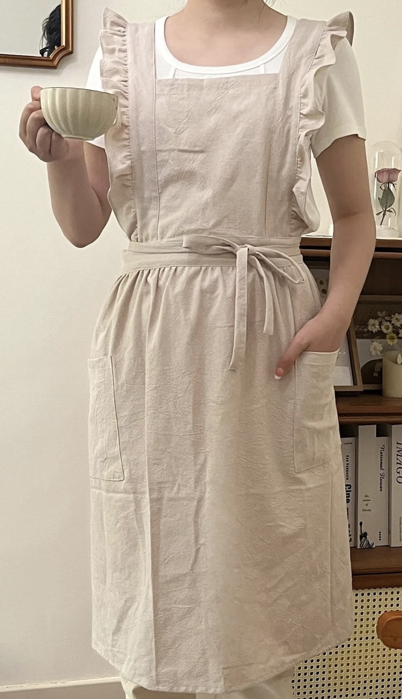 Beige Adjustable Apron With Pocket Pinafore Apron Dress Vintage Style ...