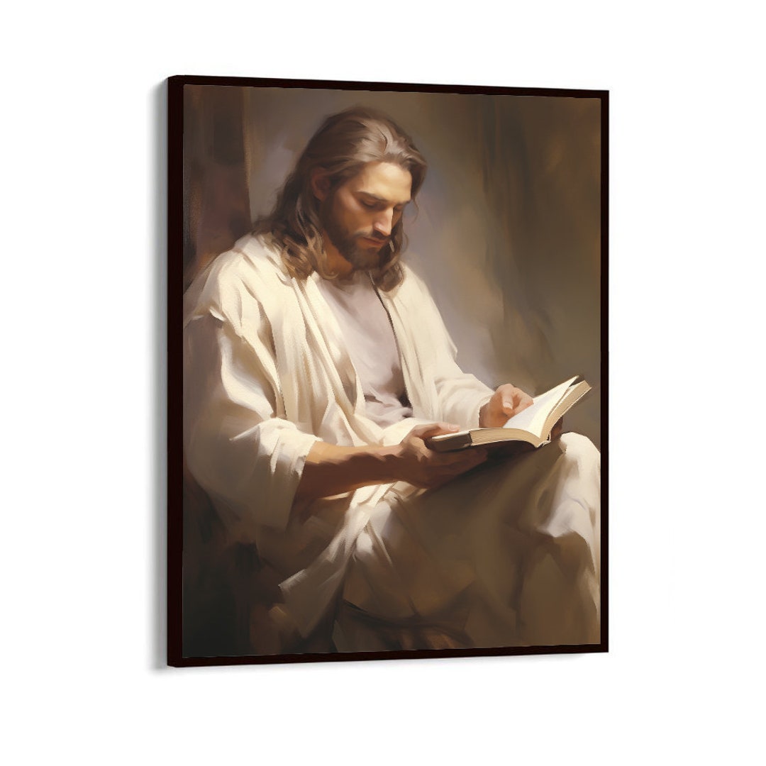Jesus Christ Reading Bible Painting Gospel Home Decor Religious ...