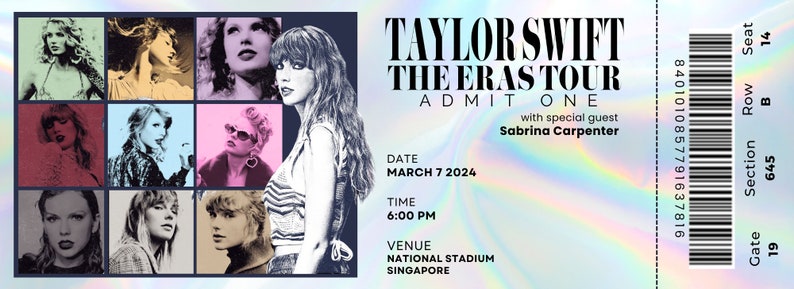 Editable Taylor Swift the Eras Tour Concert Ticket, Printable, Swiftie ...