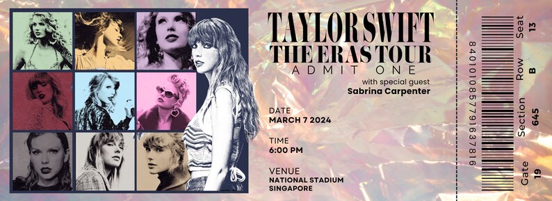 Editable Taylor Swift the Eras Tour Concert Ticket, Printable, Swiftie ...