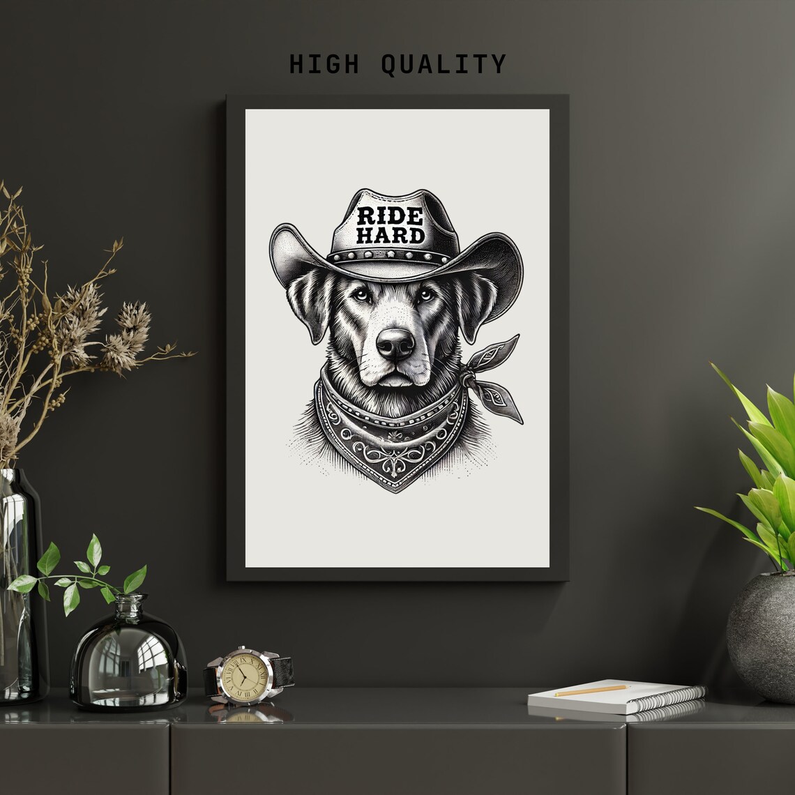 Ride Hard Cowdog Giclée Fine Art Print, Yallternative Cowboy Dog ...