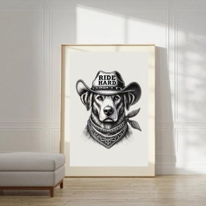 Ride Hard Cowdog Giclée Fine Art Print, Yallternative Cowboy Dog ...