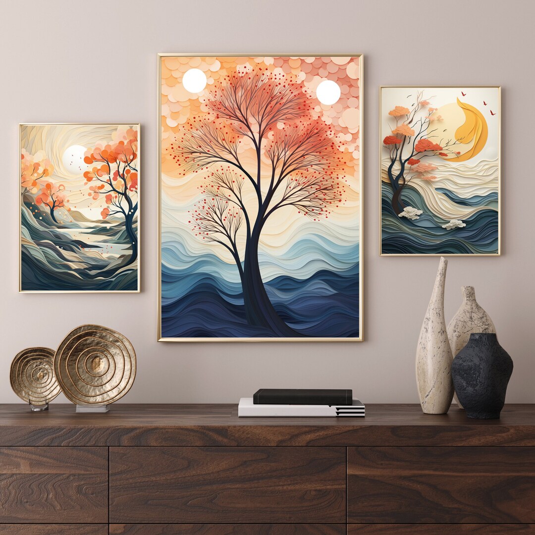 Set of 3 Prints Inspiration From Nature Abstract Designs Home Decor ...