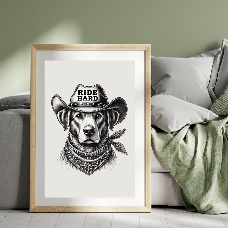 Ride Hard Cowdog Giclée Fine Art Print, Yallternative Cowboy Dog ...