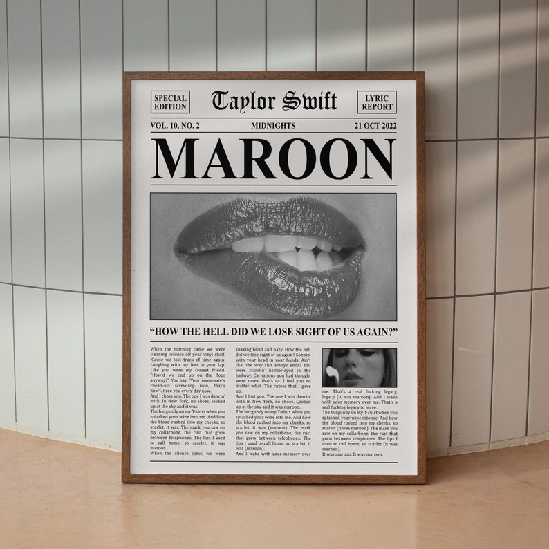 Maroon Midnights Album Cover Poster / Custom Newspaper Article Poster ...