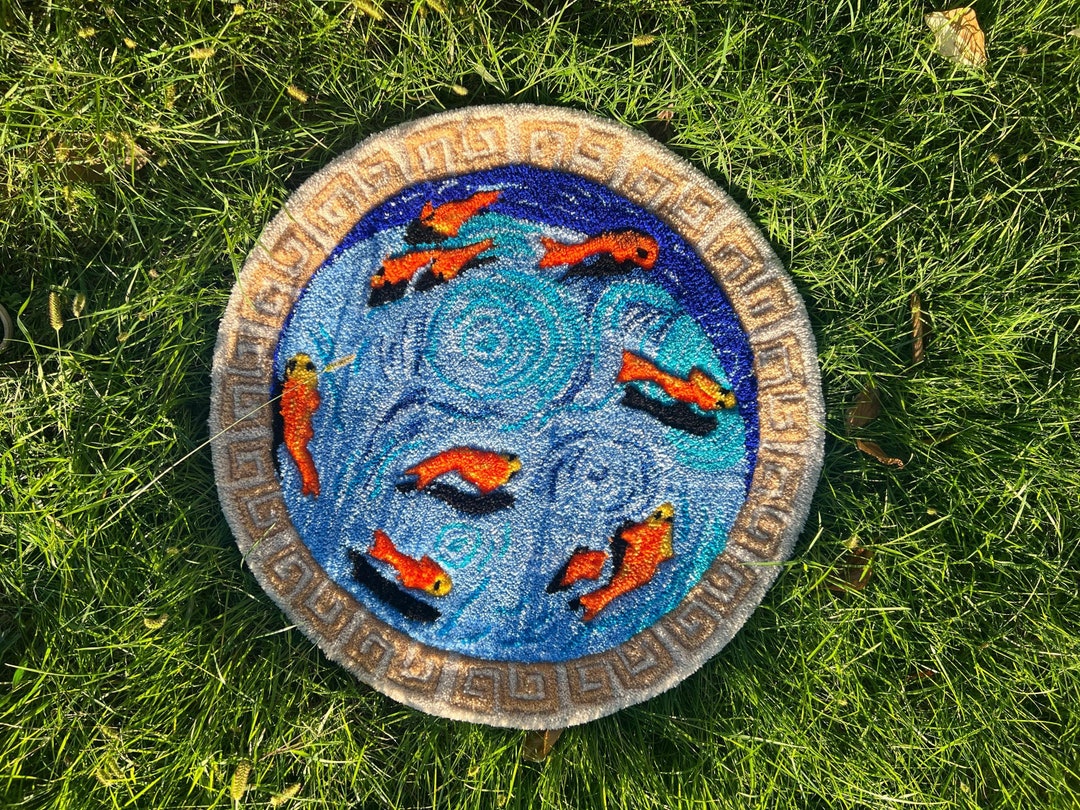Koi Fish Round Tufted Rug Yin Yang Asian Pond Handmade Rug Custom Rug ...