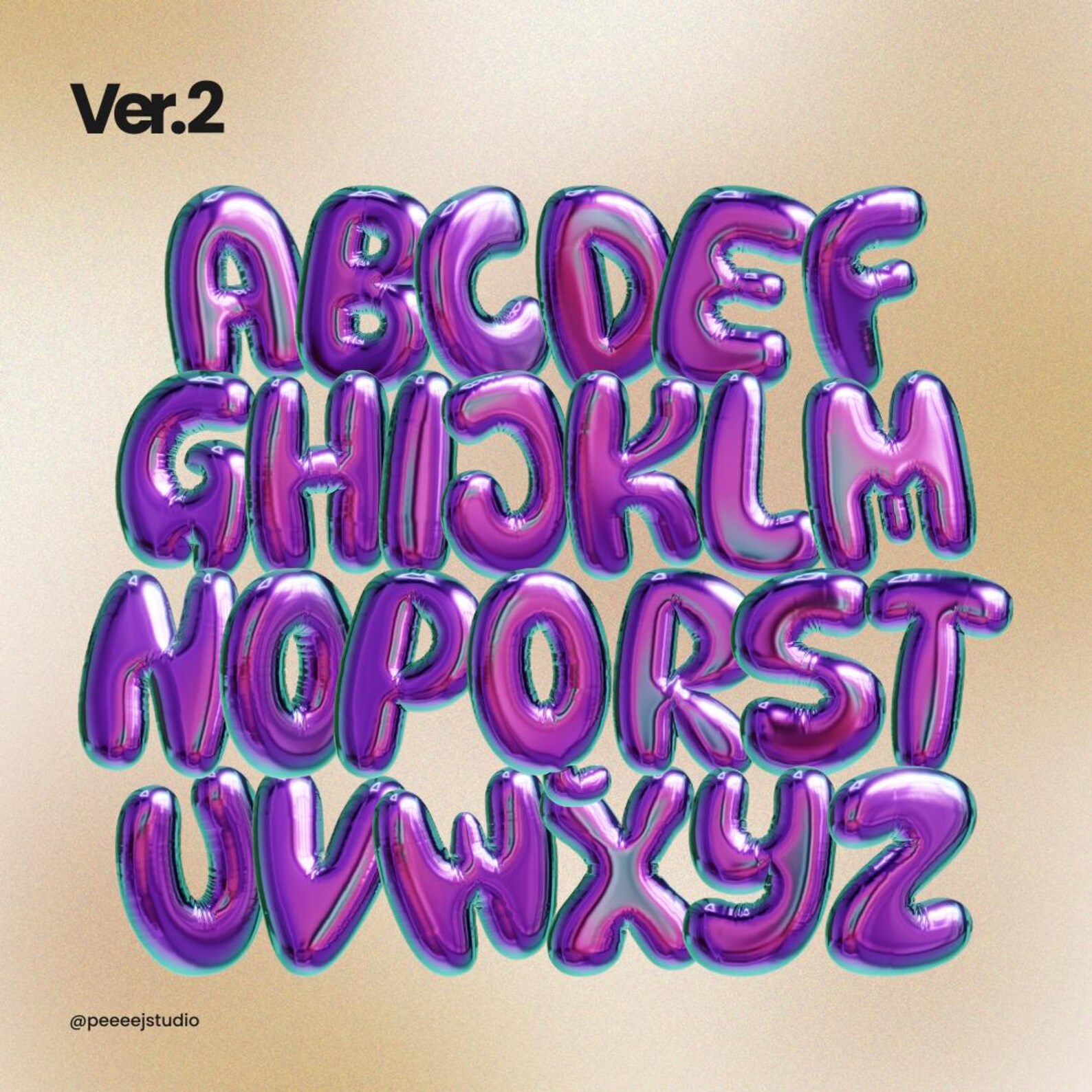 Chrome Purple 3D Balloon Letters PNG Vibrant Aesthetic Alphabet ...