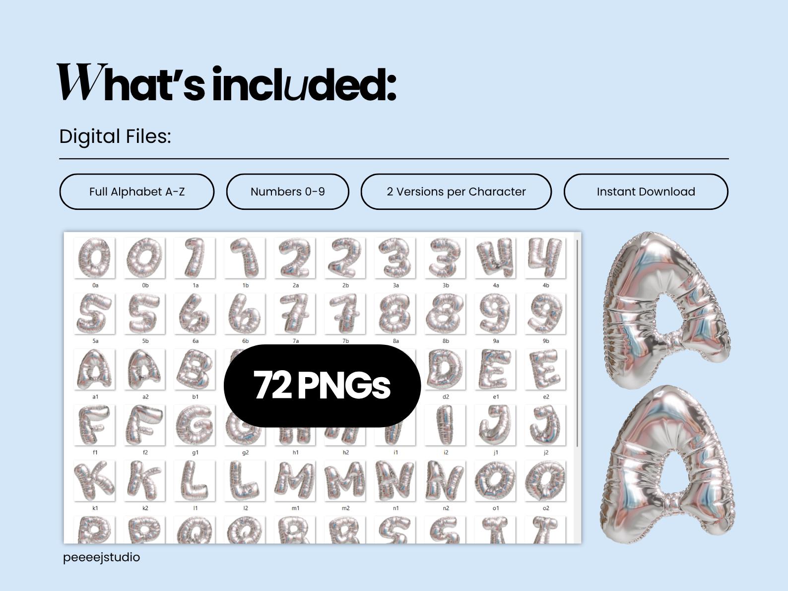 Silver Foil Balloon Alphabet PNG Letters Numbers 3D Aesthetic Clipart ...