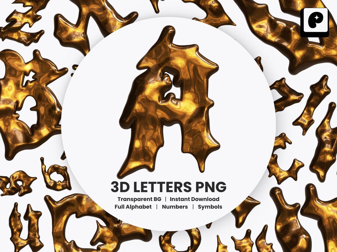 Metallic 3D Letters PNG Alphabet Molten Gold Vaporwave Font Digital ...