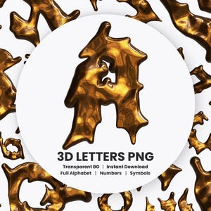 Metallic 3D Letters PNG Alphabet Molten Gold Vaporwave Font Digital ...
