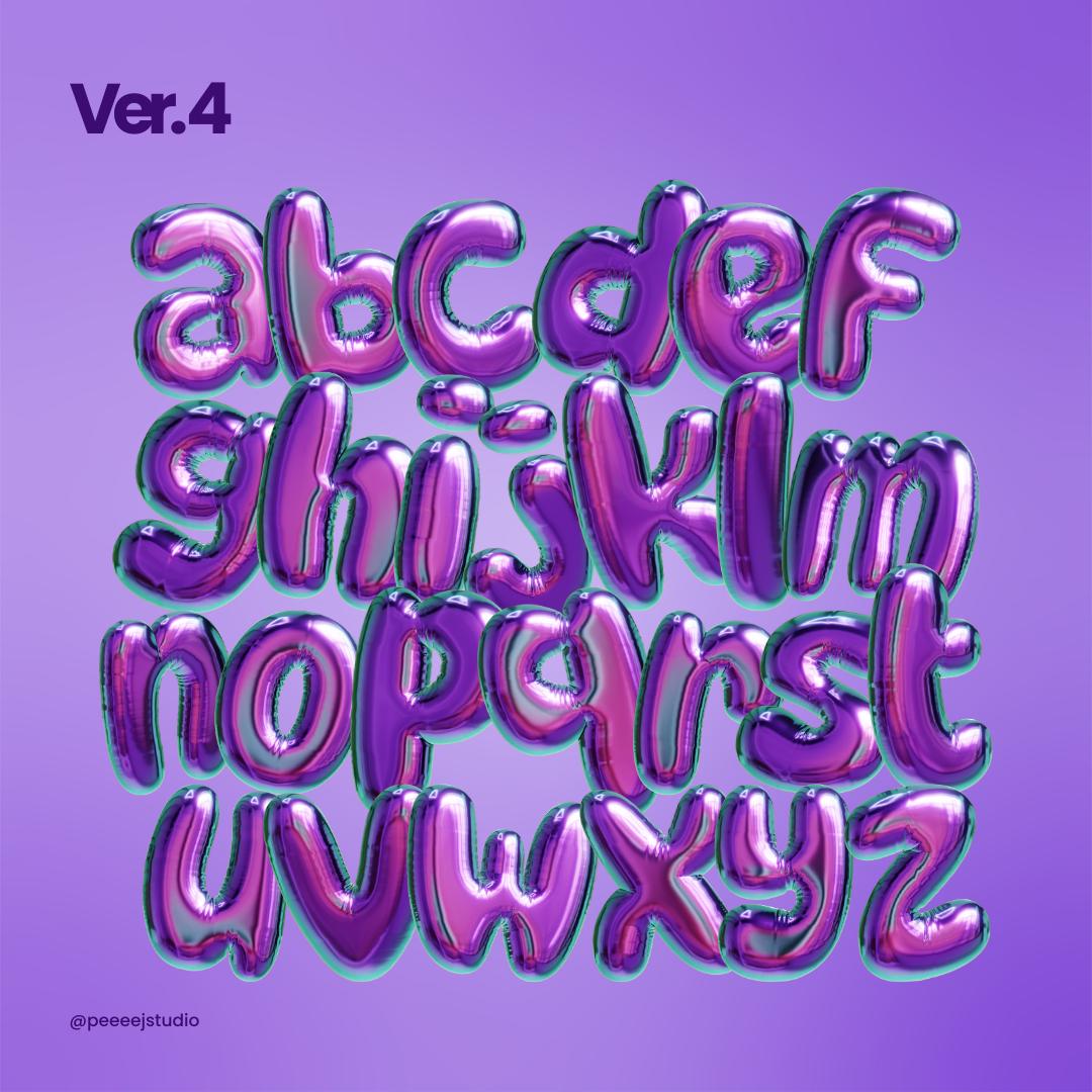 Chrome Purple 3D Balloon Letters PNG Vibrant Aesthetic Alphabet ...