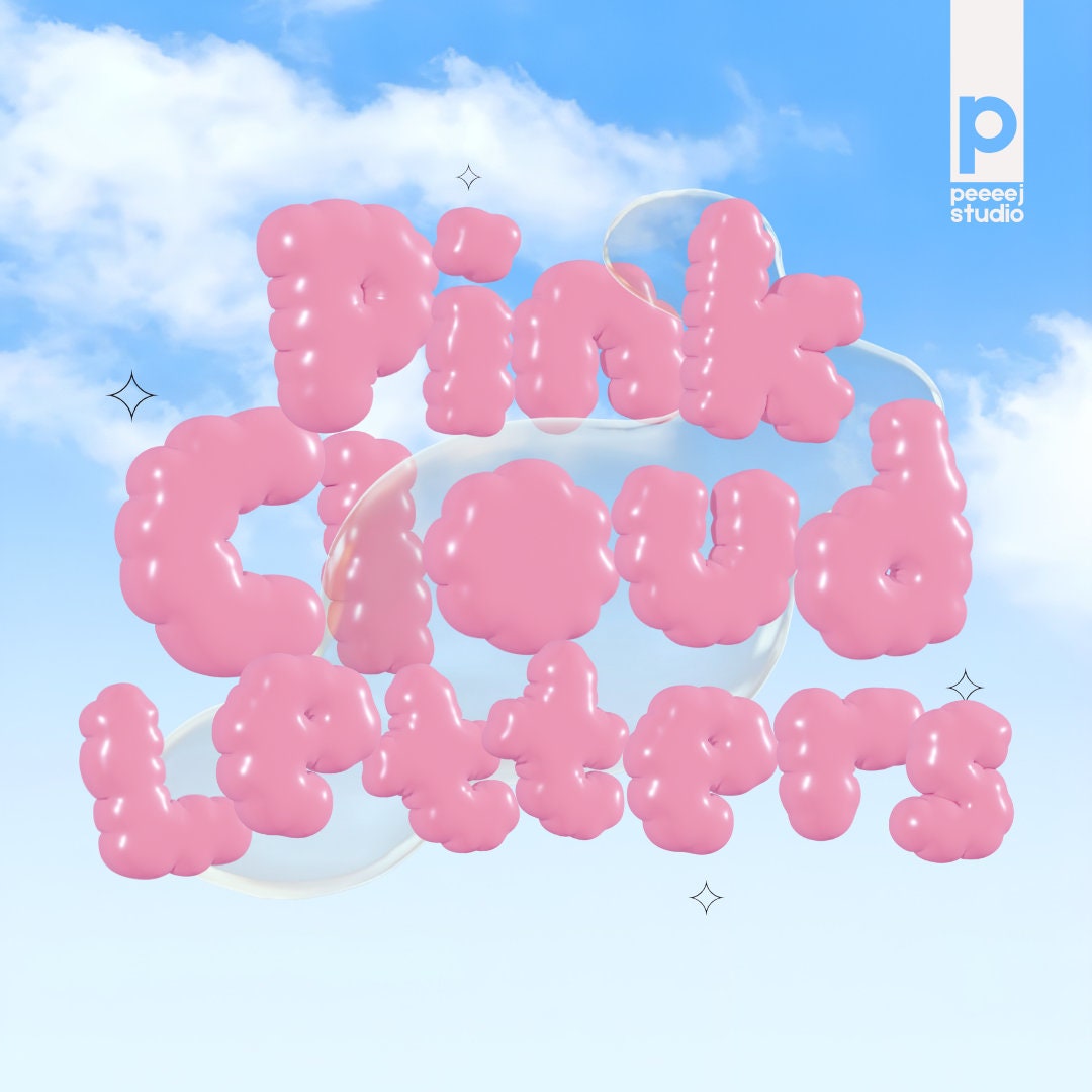 3D Pink Cloud Letters Font PNG Digital Download Cute Alphabet for Logos ...