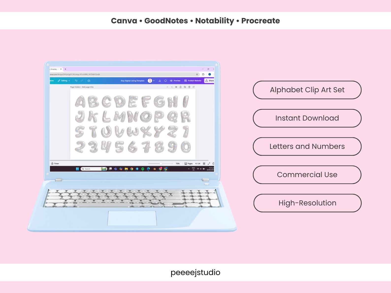 Holographic Balloon Letters PNG Iridescent 3D Font Aesthetic Alphabet ...