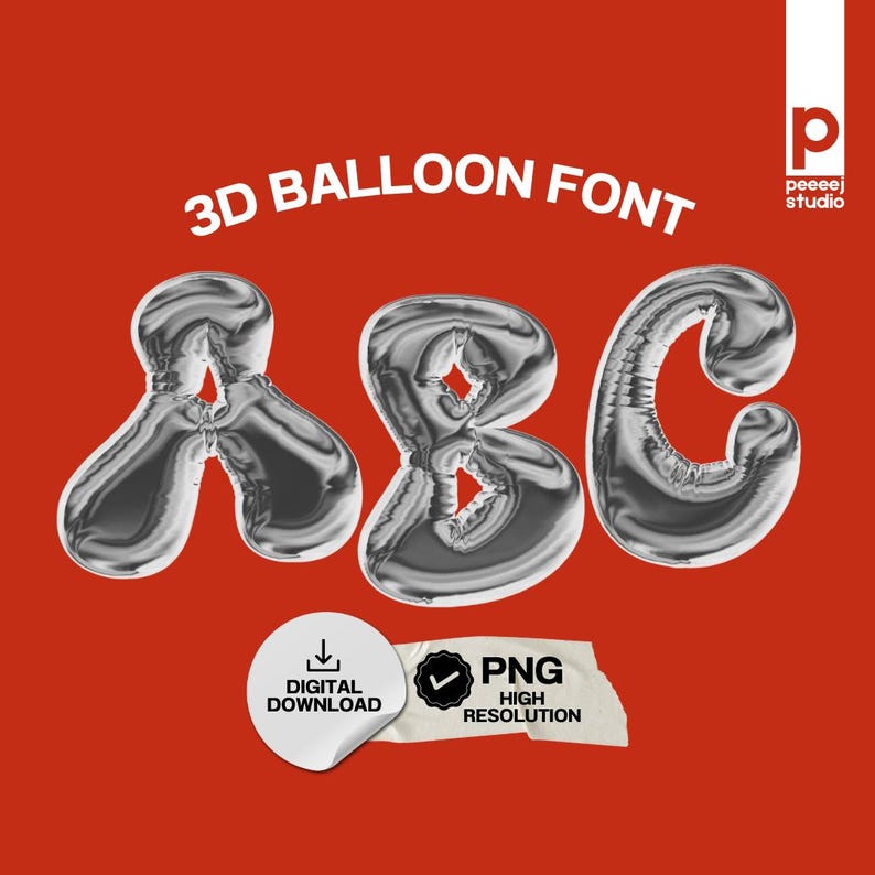 3D Chrome Balloon Font PNG Metallic Alphabet Letters for Logos Posters ...