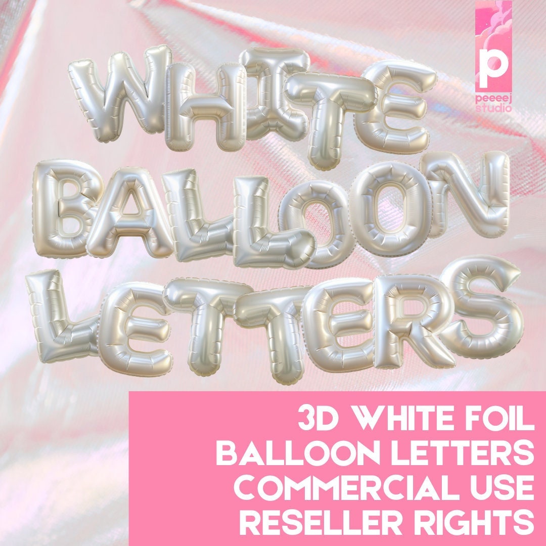 White Balloon Letters PNG Font 3D Foil Alphabet Digital Download Shiny ...