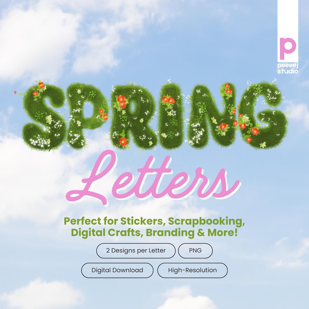 Spring Grass Flower Letters PNG Font | 3D Aesthetic Alphabet Clipart ...