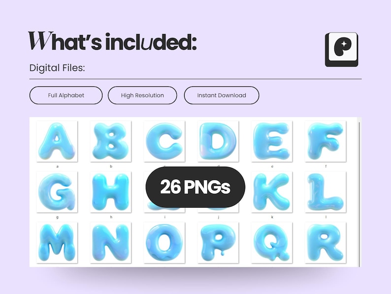 Clipart Letters PNG Glossy Blue Blob Alphabet 3D Font Clipart Digital ...