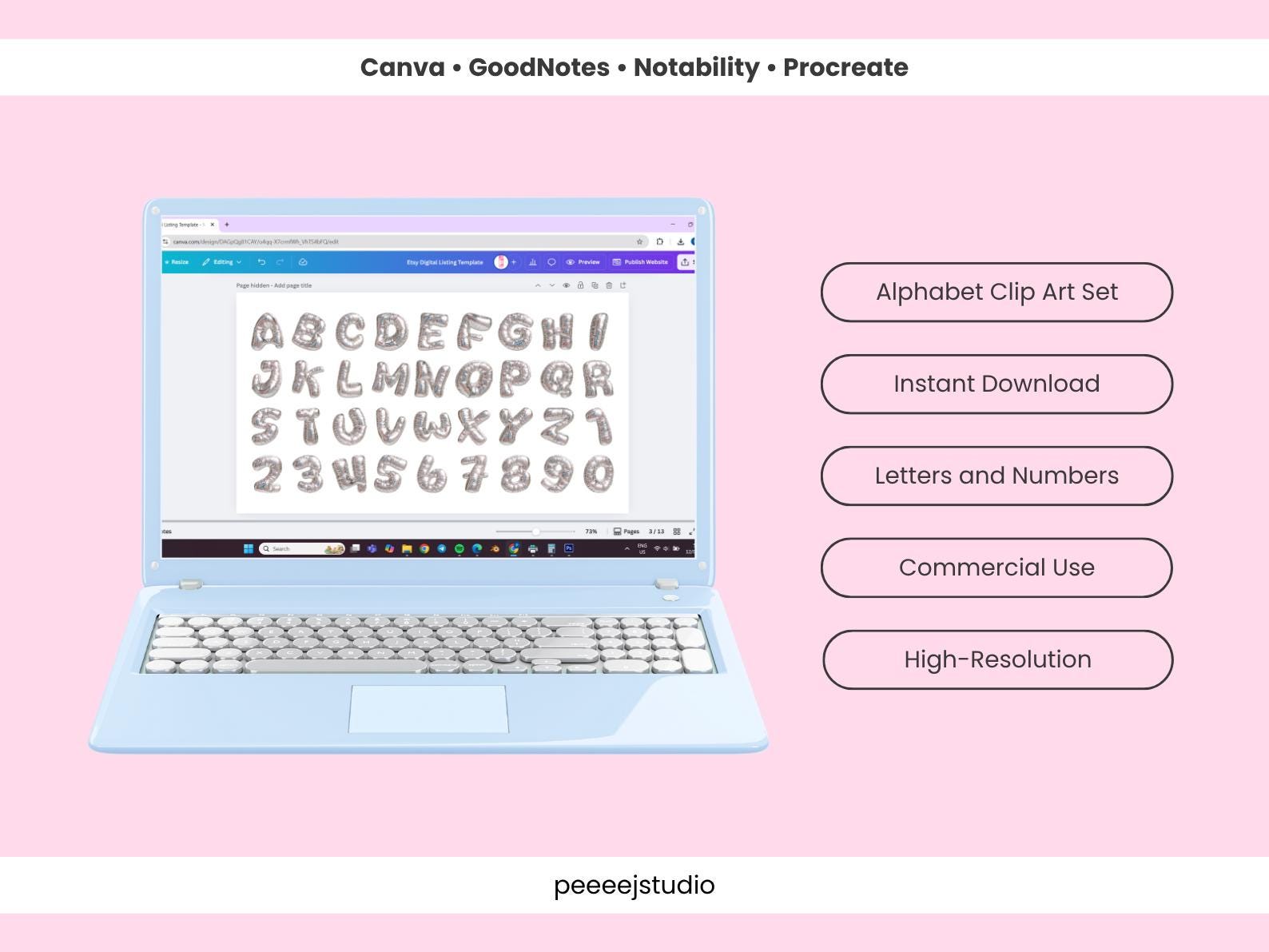 Silver Foil Balloon Alphabet PNG Letters Numbers 3D Aesthetic Clipart ...