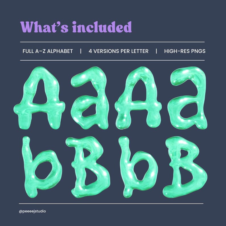 Mint Green 3D Bubble Letters PNG Font Y2K Aesthetic Alphabet Clipart ...