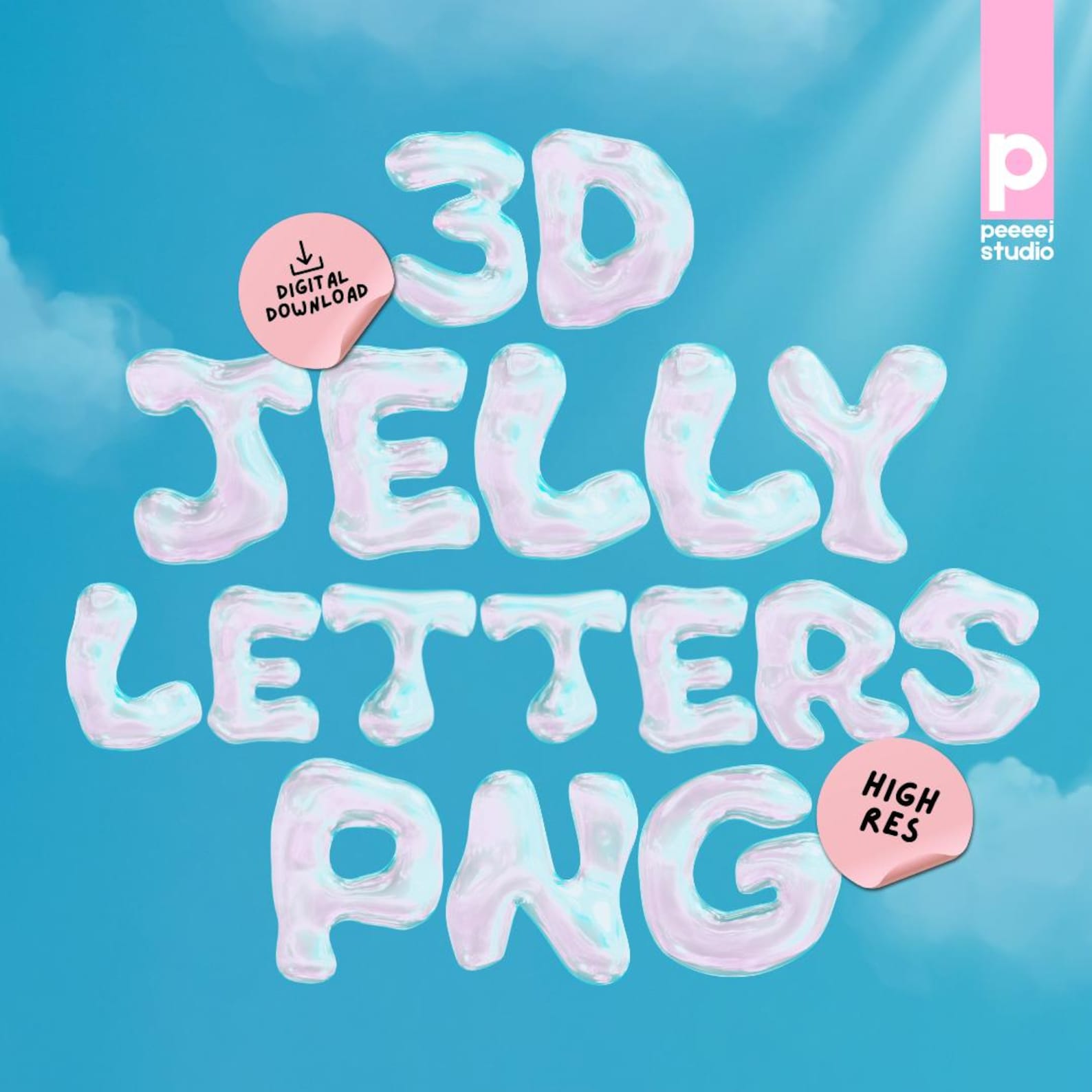 Clear Iridescent 3D Jelly Letters PNG • 68 Aesthetic Digital Alphabet ...