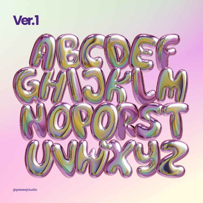 Chrome Balloon Font Bundle 3D Balloon Letters PNG Digital Alphabet ...