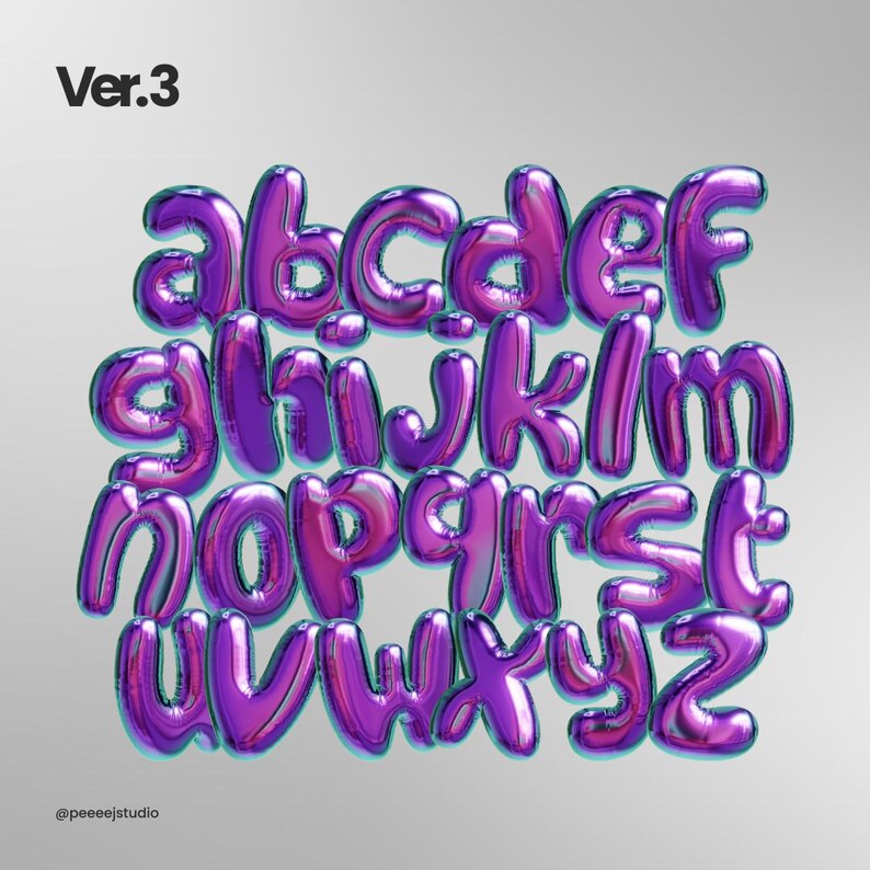 Chrome Purple 3D Balloon Letters PNG Vibrant Aesthetic Alphabet ...