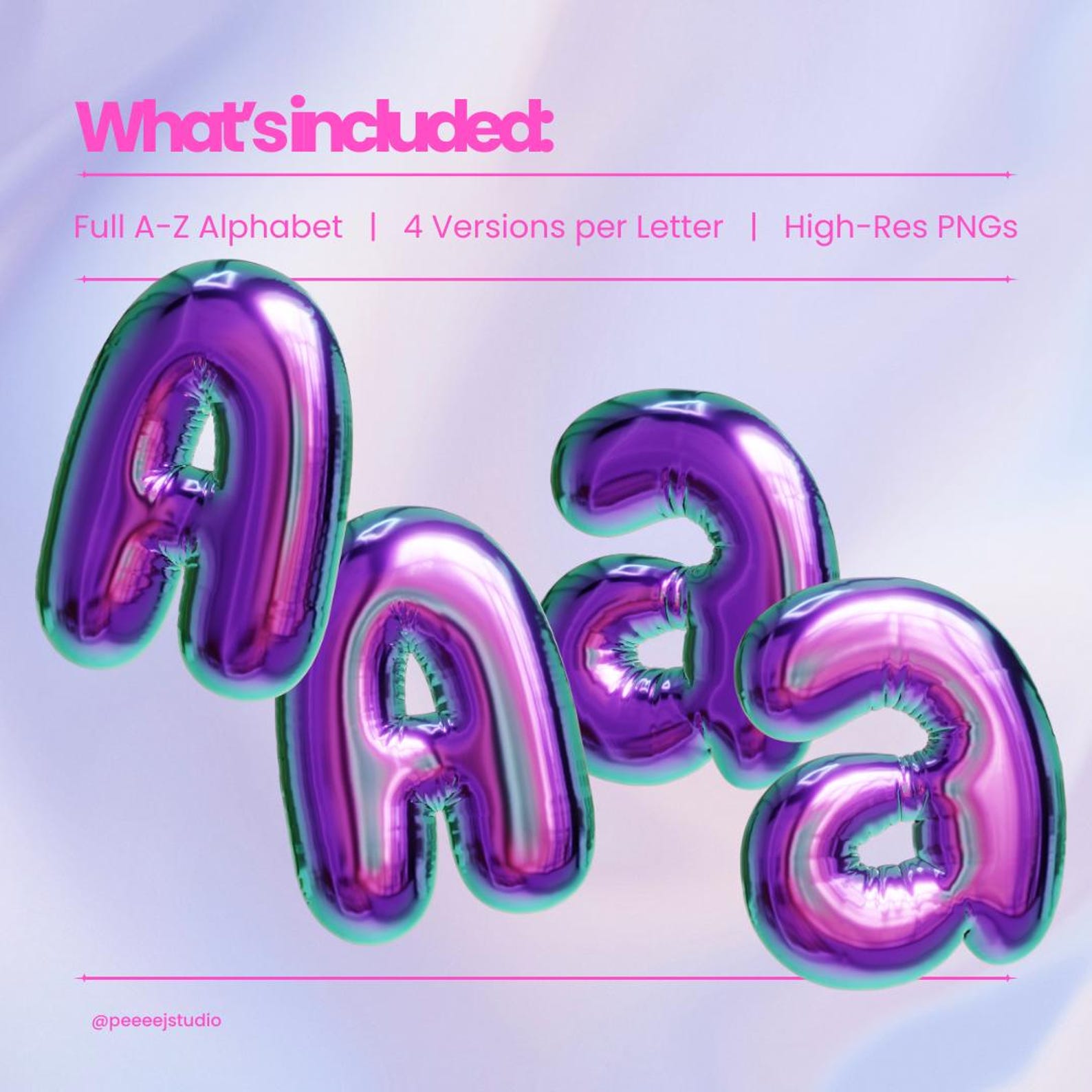 Chrome Purple 3D Balloon Letters PNG Vibrant Aesthetic Alphabet ...