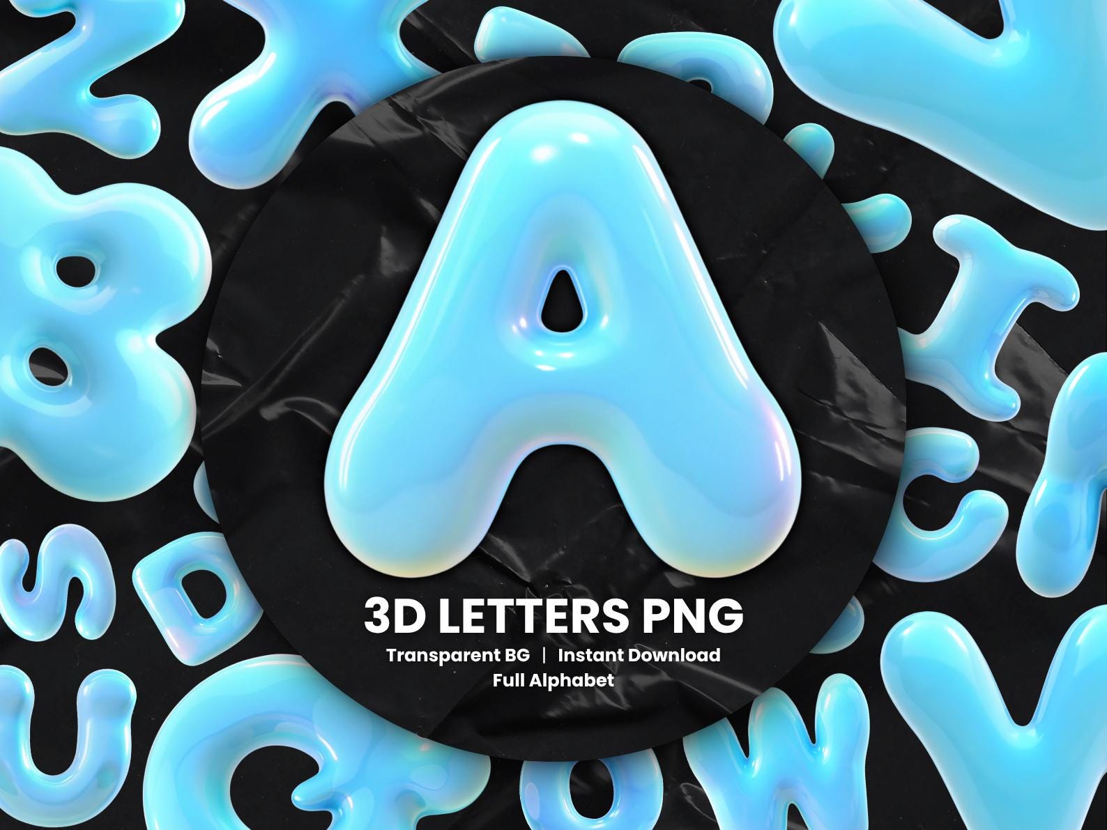 Clipart Letters PNG Glossy Blue Blob Alphabet 3D Font Clipart Digital ...