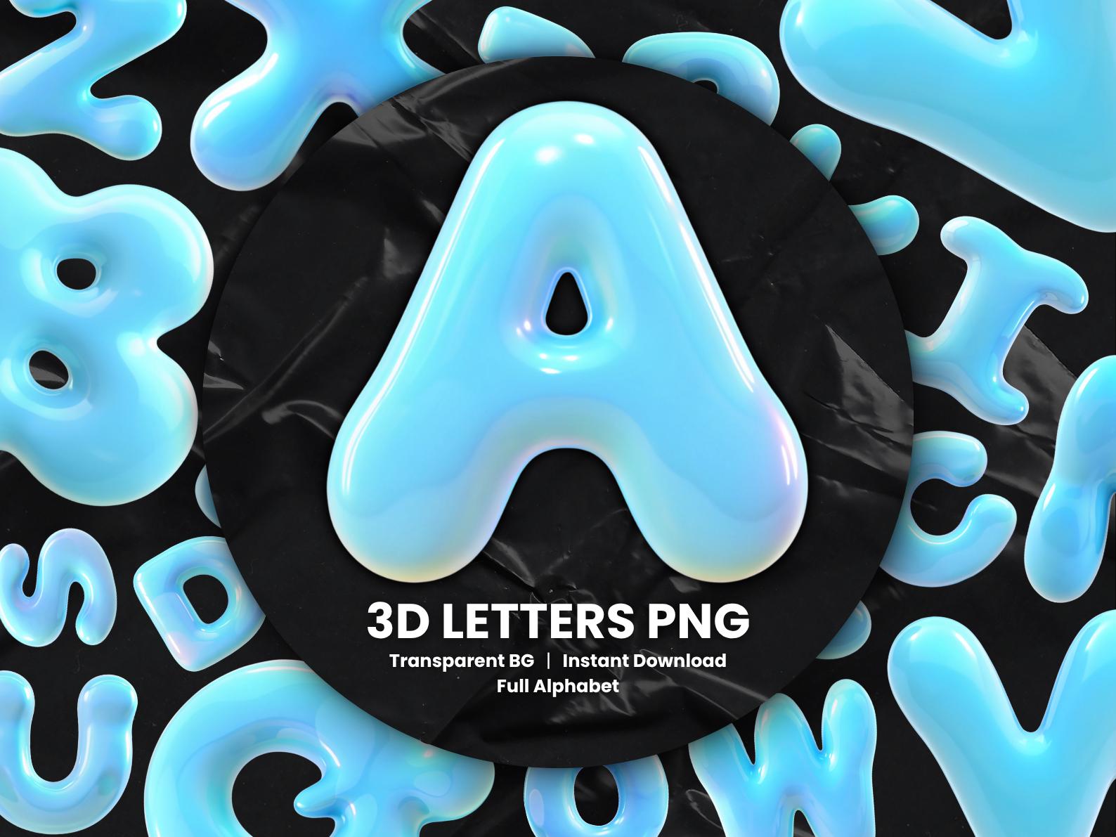 Clipart Letters PNG Glossy Blue Blob Alphabet 3D Font Clipart Digital ...