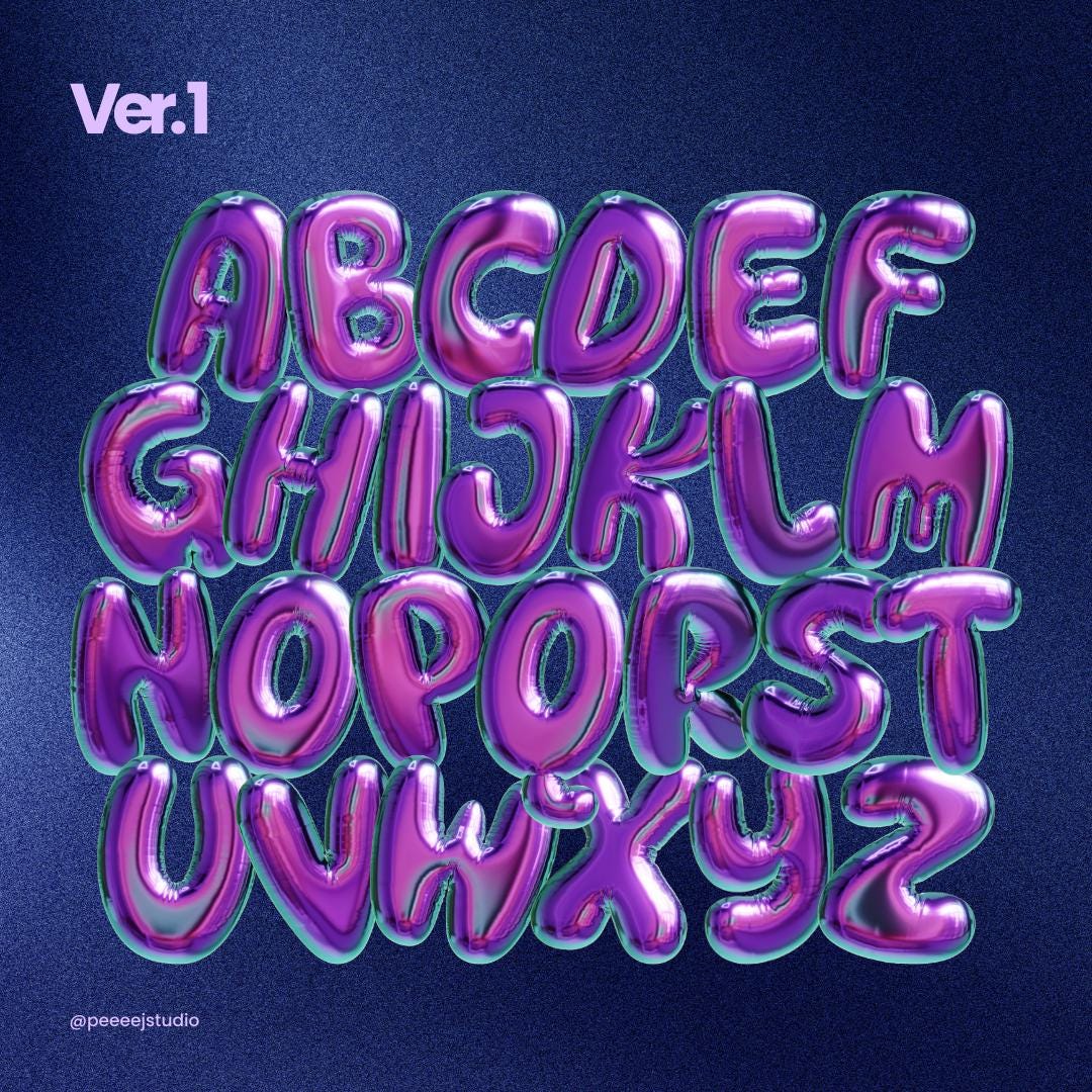 Chrome Purple 3D Balloon Letters PNG Vibrant Aesthetic Alphabet ...