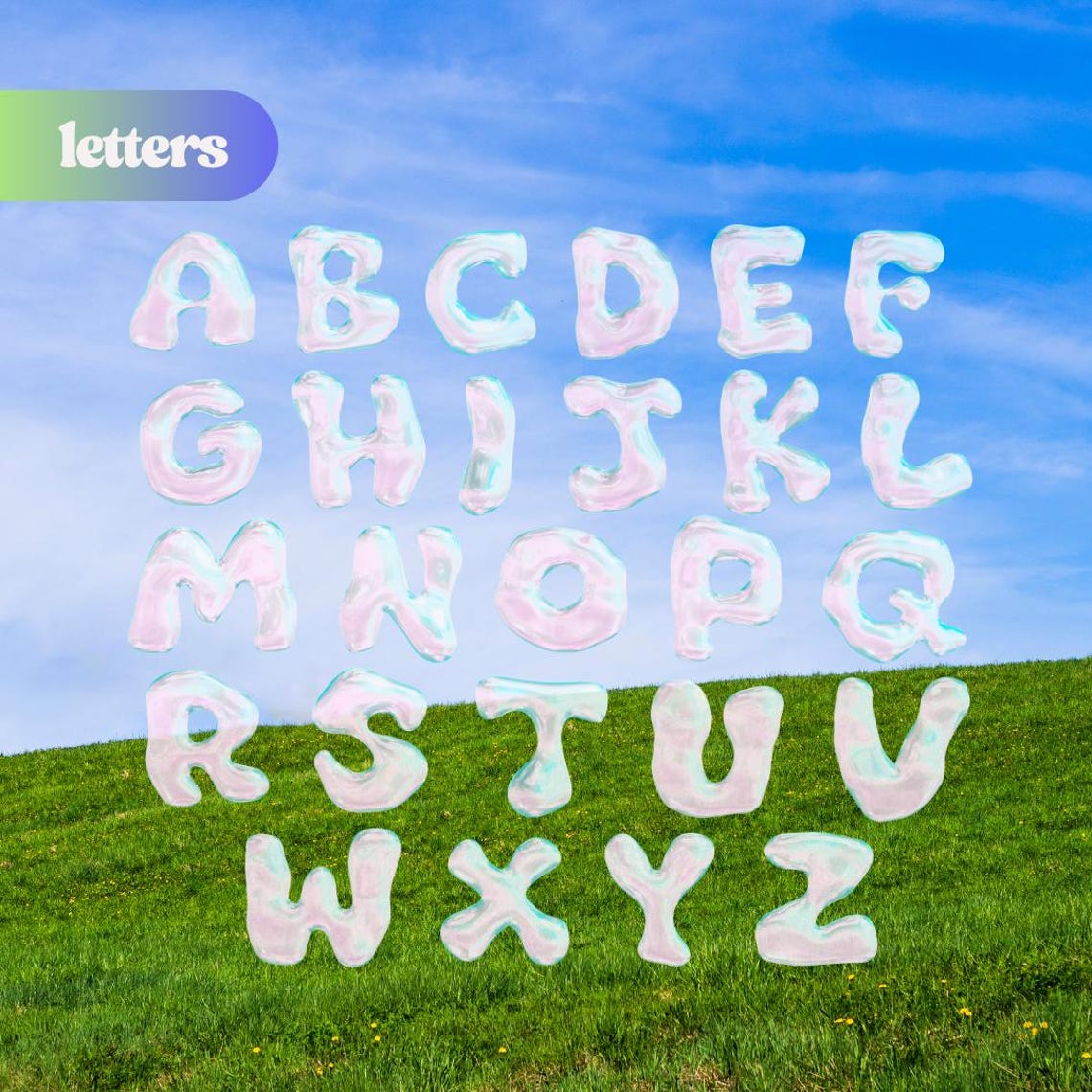 Clear Iridescent 3D Jelly Letters PNG • 68 Aesthetic Digital Alphabet ...