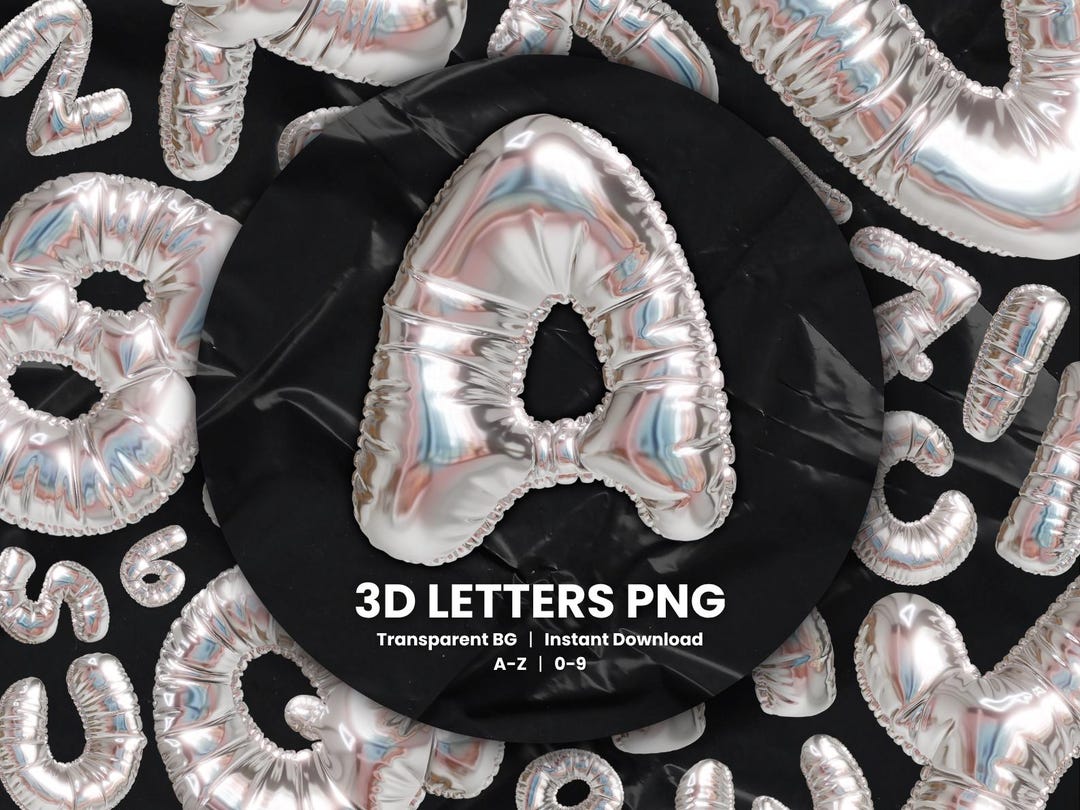 Silver Foil Balloon Alphabet PNG Letters Numbers 3D Aesthetic Clipart ...