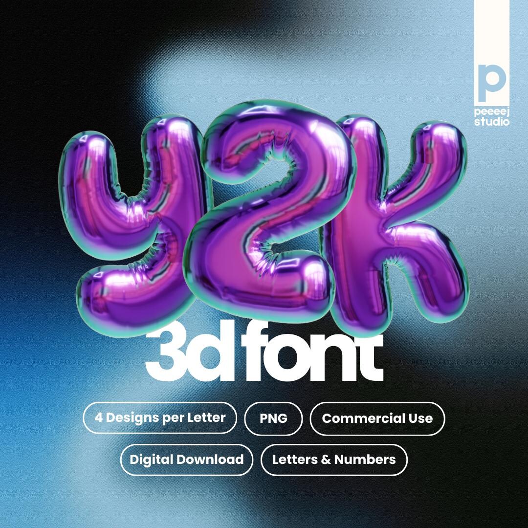 Chrome Purple 3D Balloon Letters PNG Vibrant Aesthetic Alphabet ...