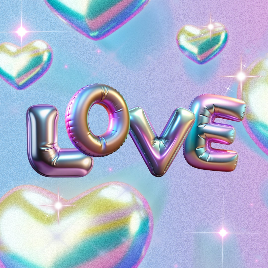 3D Effect Y2K Holographic Font Balloon Letters PNG Hologram Digital ...