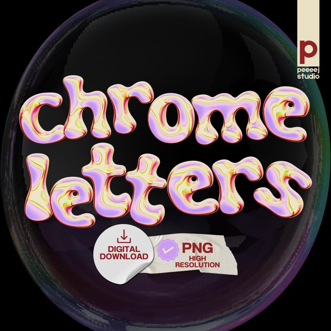 3D Chrome Letters PNG Font Metallic Alphabet Clipart for Digital ...