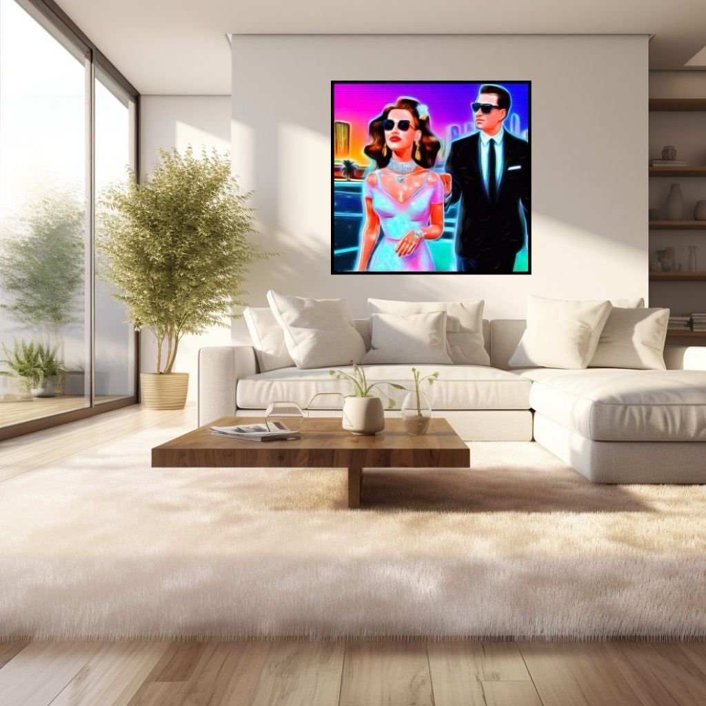 Colorful Drawing of a Fictional Hollywood Celebrity Couple in Glamor ...