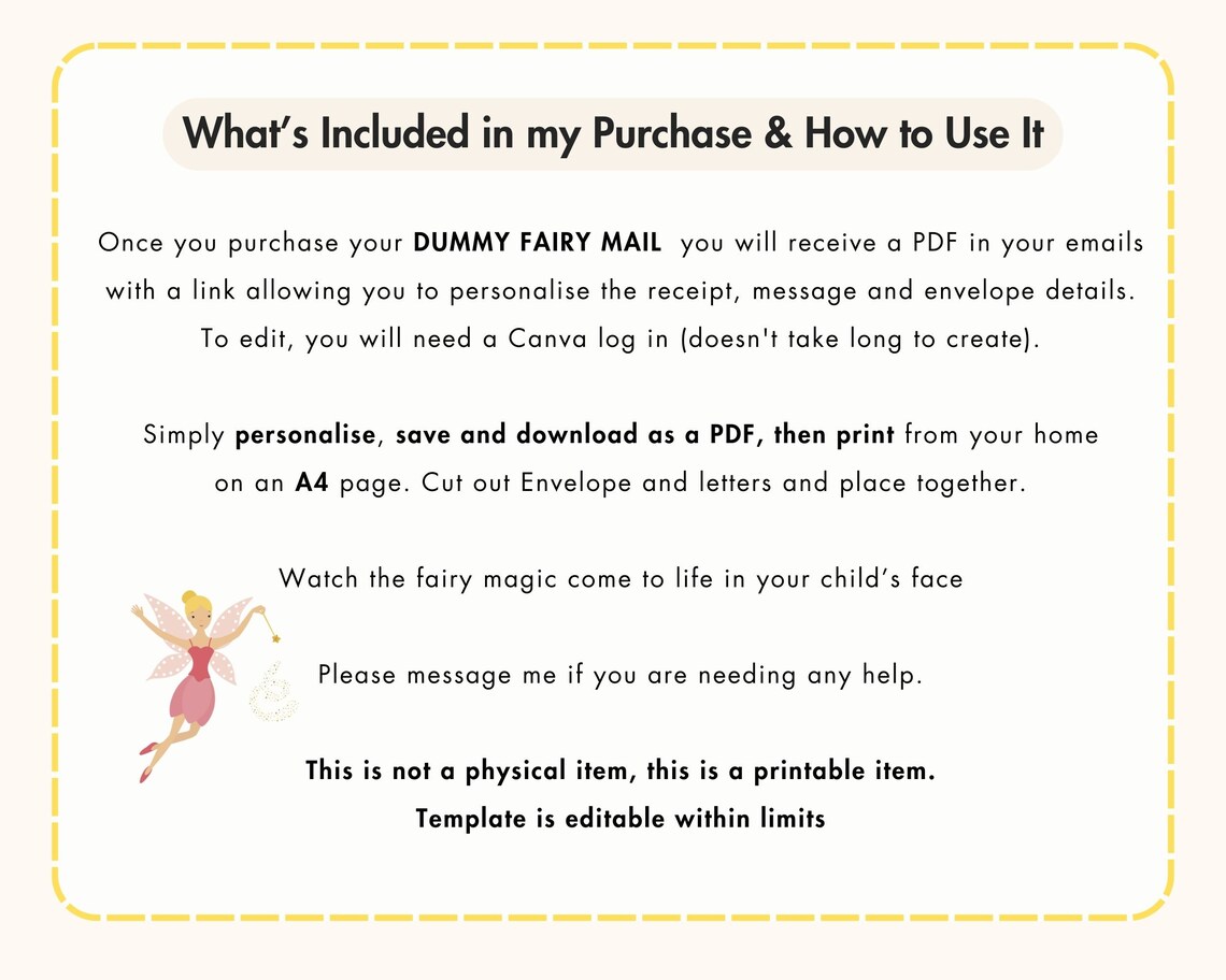 Dummy Fairy Letter and Envelope for Children, Fairy Mail for Kids ...