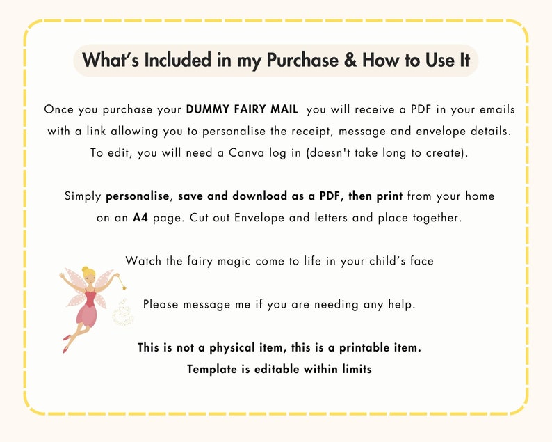 Dummy Fairy Letter and Envelope for Children, Fairy Mail for Kids ...